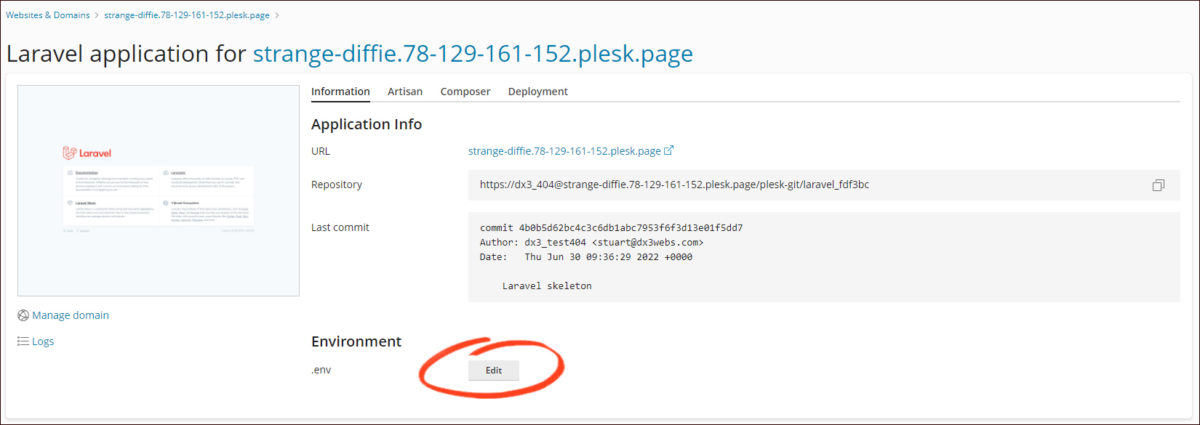 Plesk Laravel Toolkit - DX3 Webs